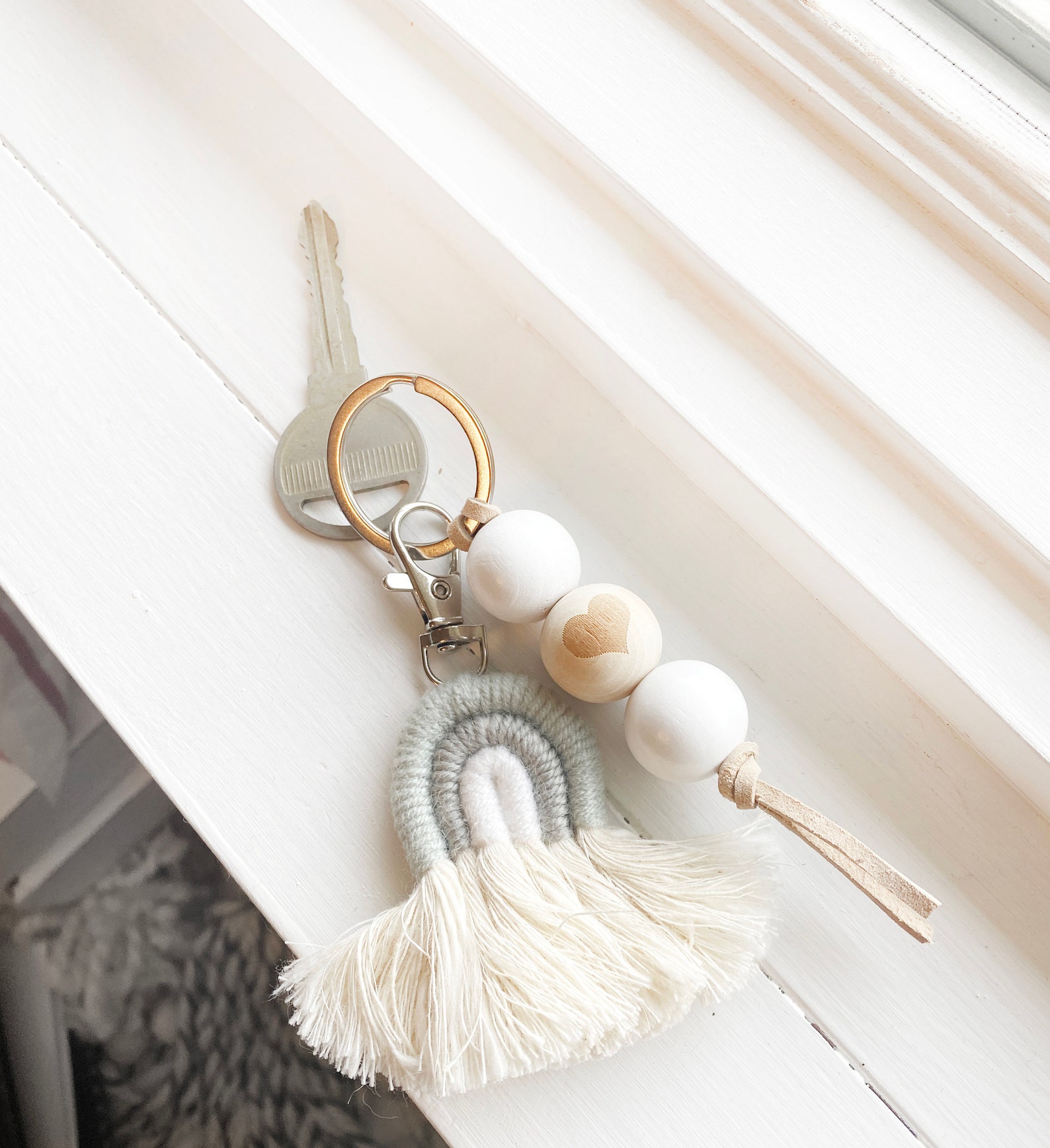 Rainbow Wood Bead Keychain Wood Bead Key Fob Boho Rainbow | Etsy