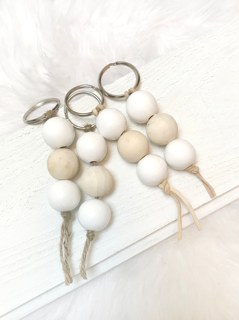 Boho Keychain Beach House Gift Wood Bead Keychains Beaded - Etsy