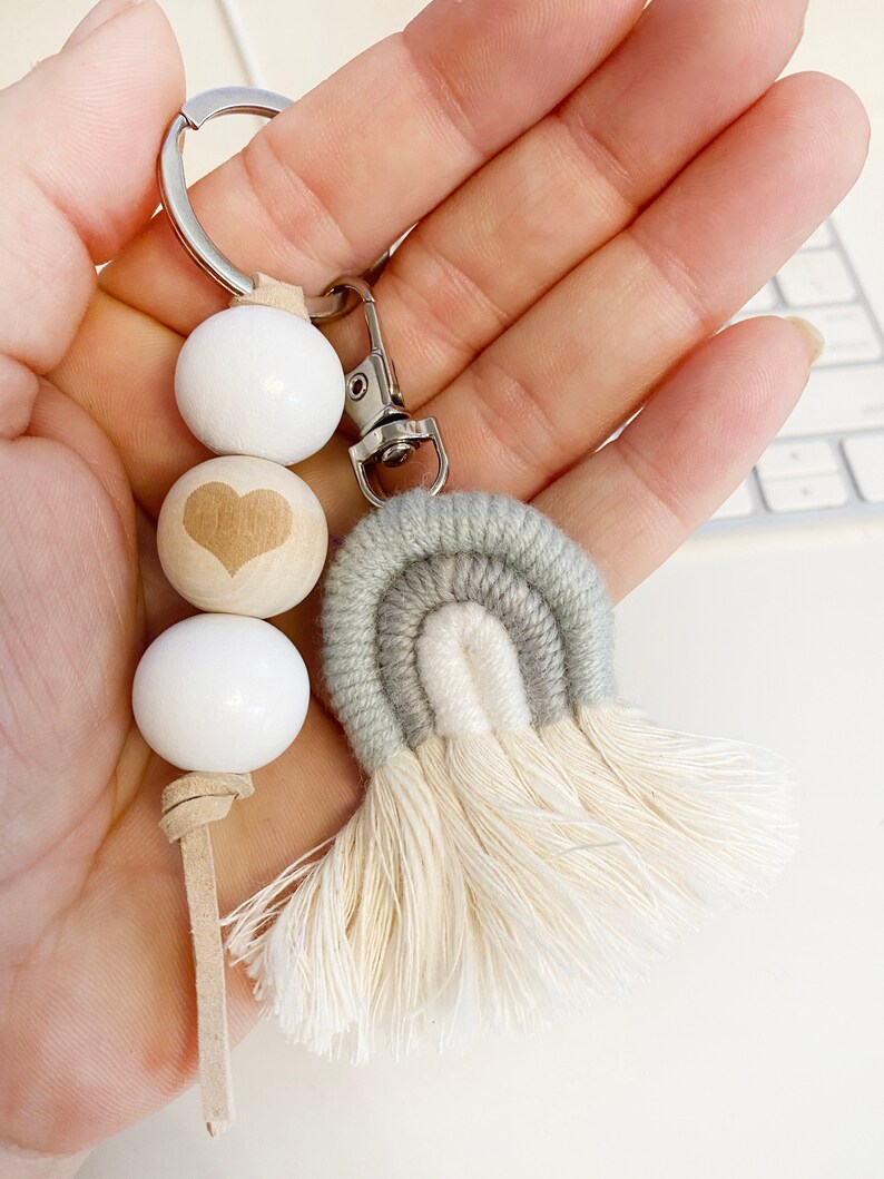 Rainbow Wood Bead Keychain Wood Bead Key Fob Boho Rainbow | Etsy