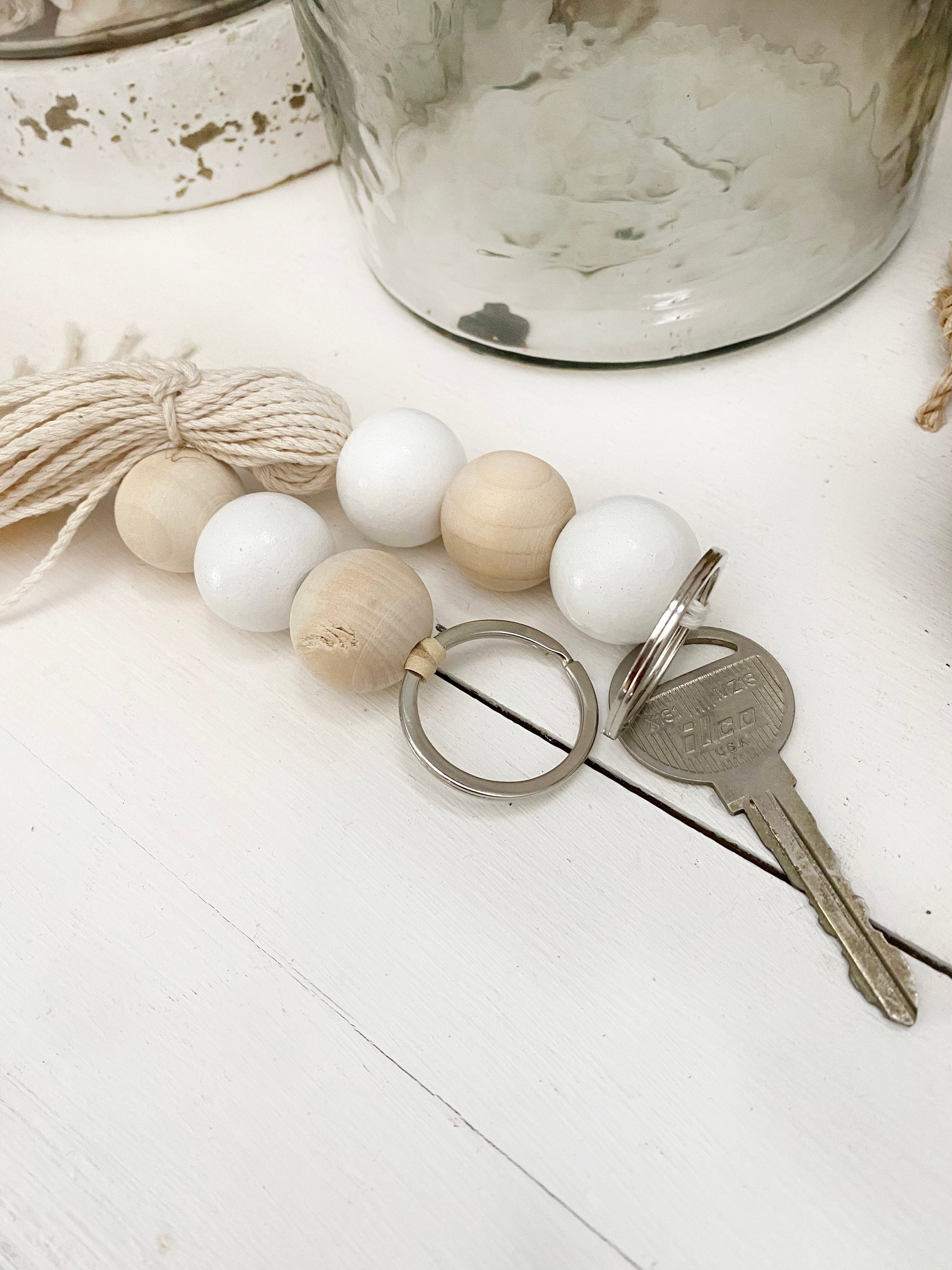 Boho Keychain Wood Bead Keychain Natural Keychains Boho Key | Etsy