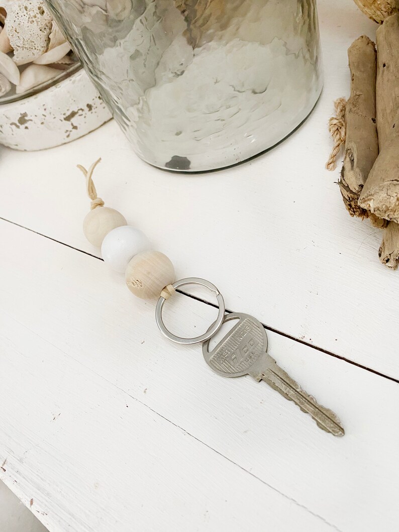 Boho Keychain Beach House Gift Wood Bead Keychains Beaded - Etsy