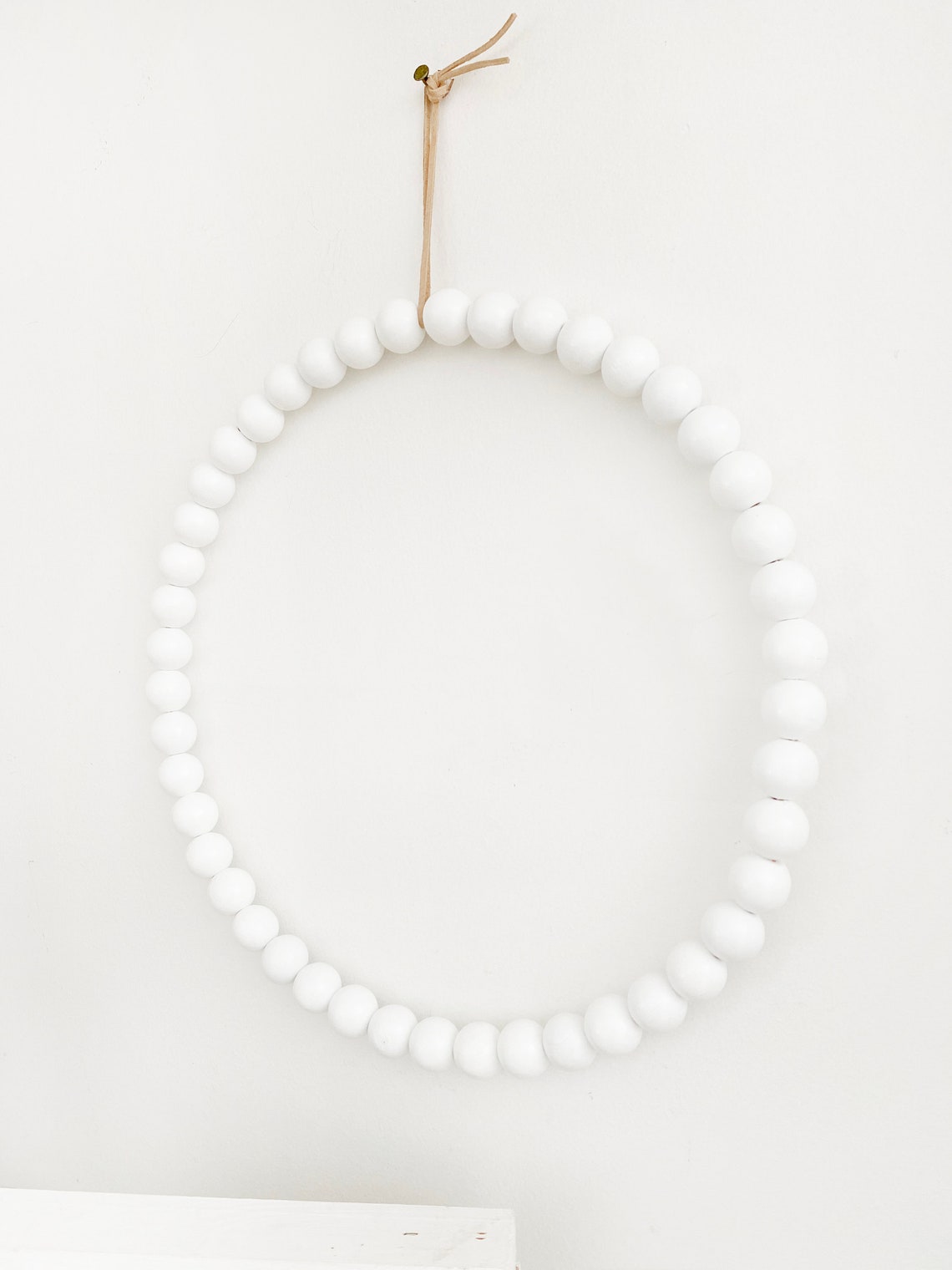 Large White Wreath, Hoop Wreath, Wood Bead Wreath, Everyday Wreath ...