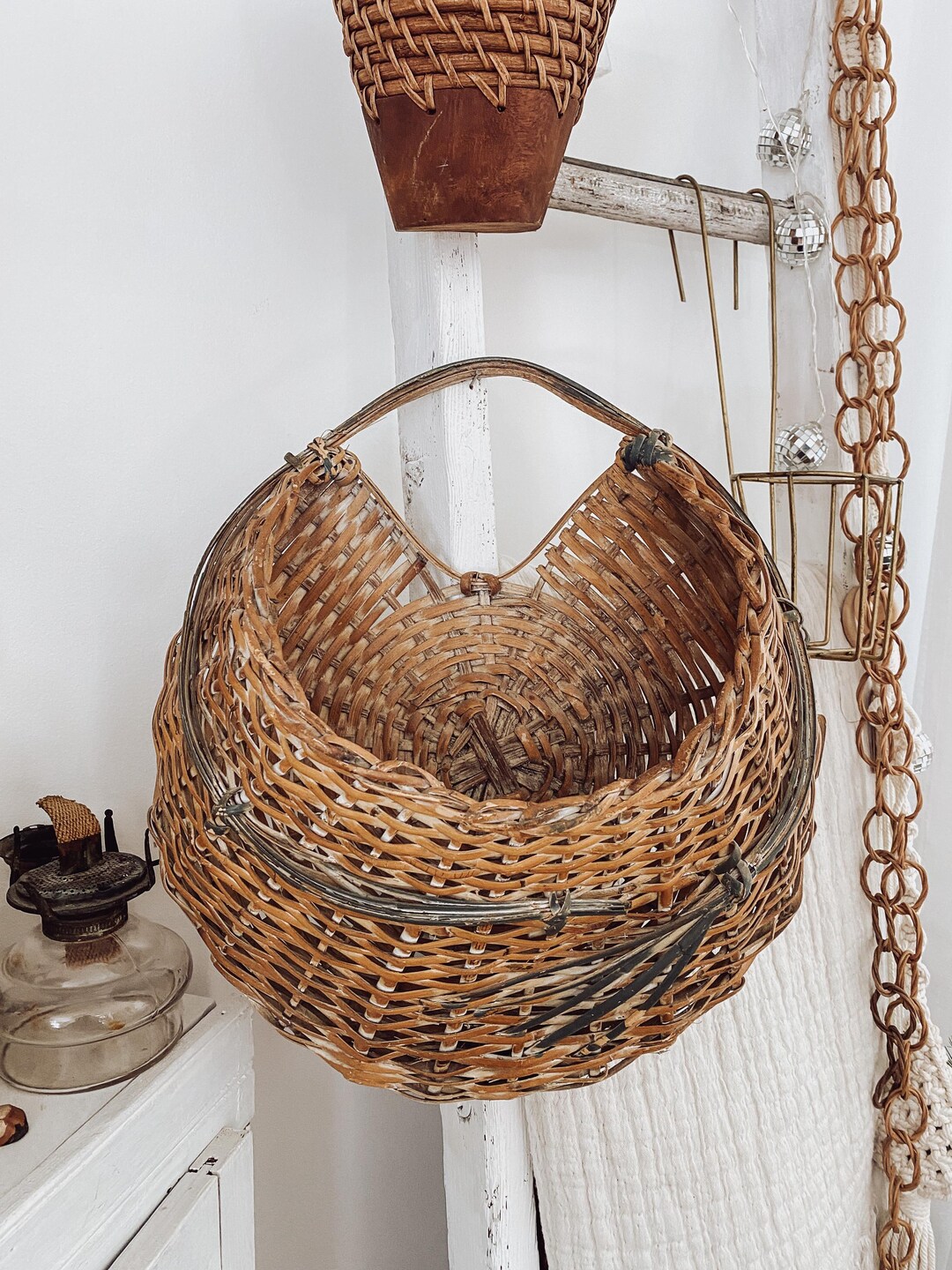 Primitive Large Wall Basket, Front Door Basket, Woven Warm Natural With ...