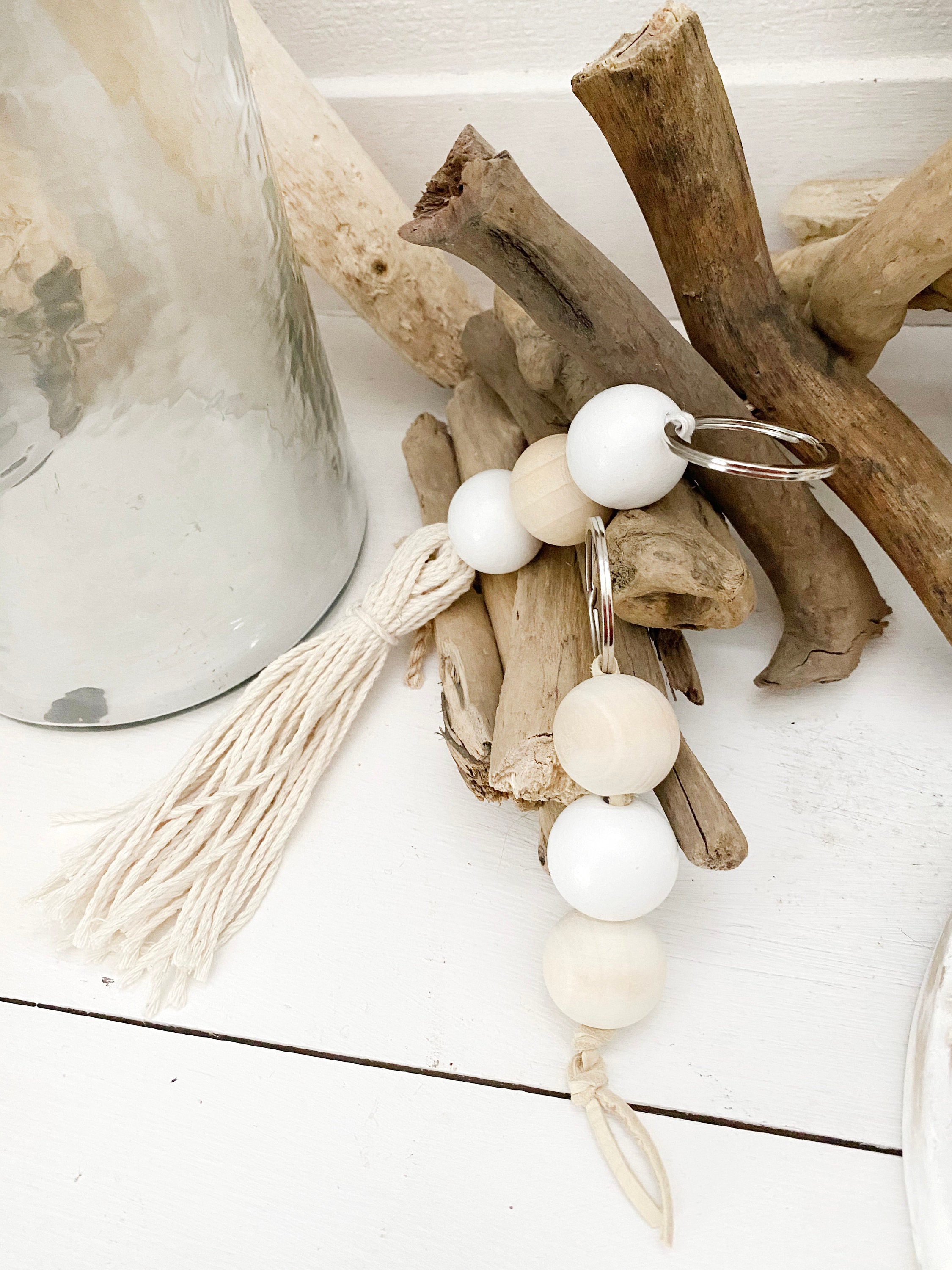 Boho Keychain Wood Bead Keychain Natural Keychains Boho Key | Etsy