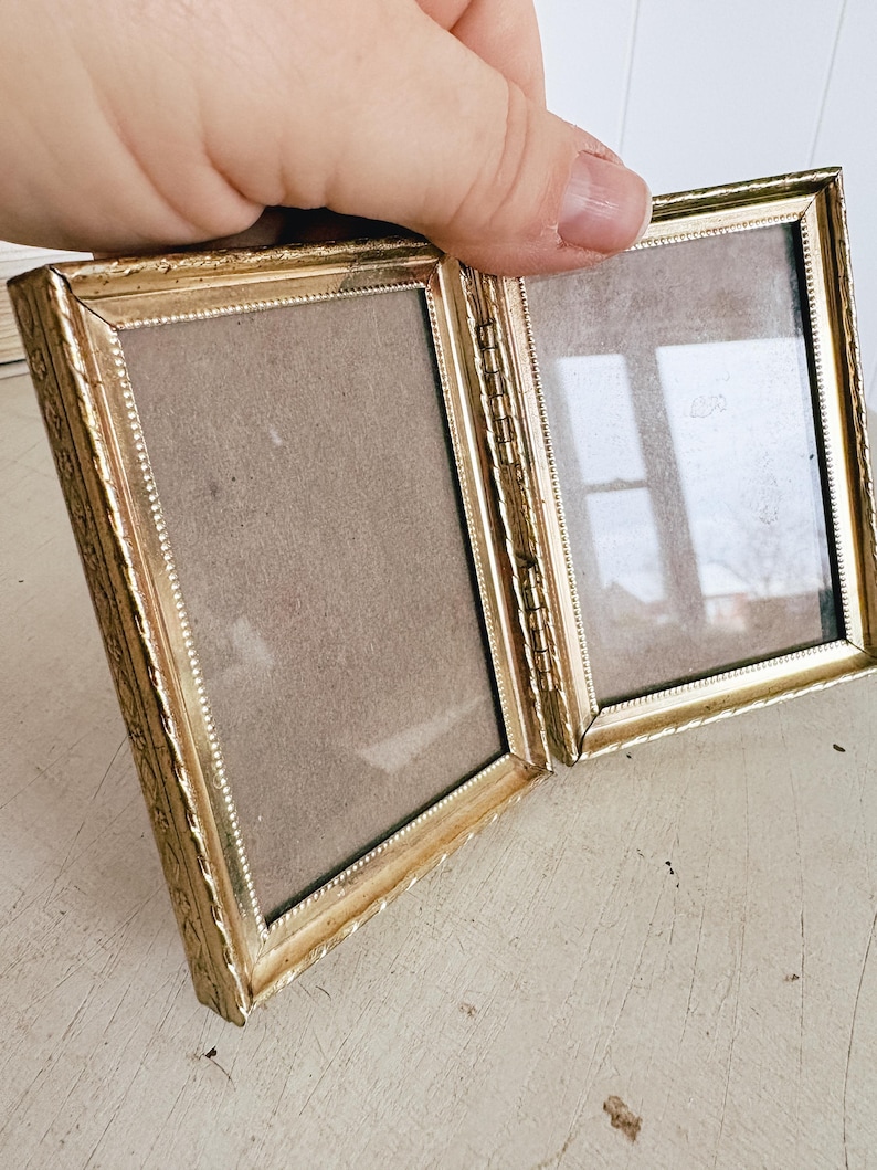 Vintage Hinged Double Folding Gold Picture Frame, Antique Gold Frame ...
