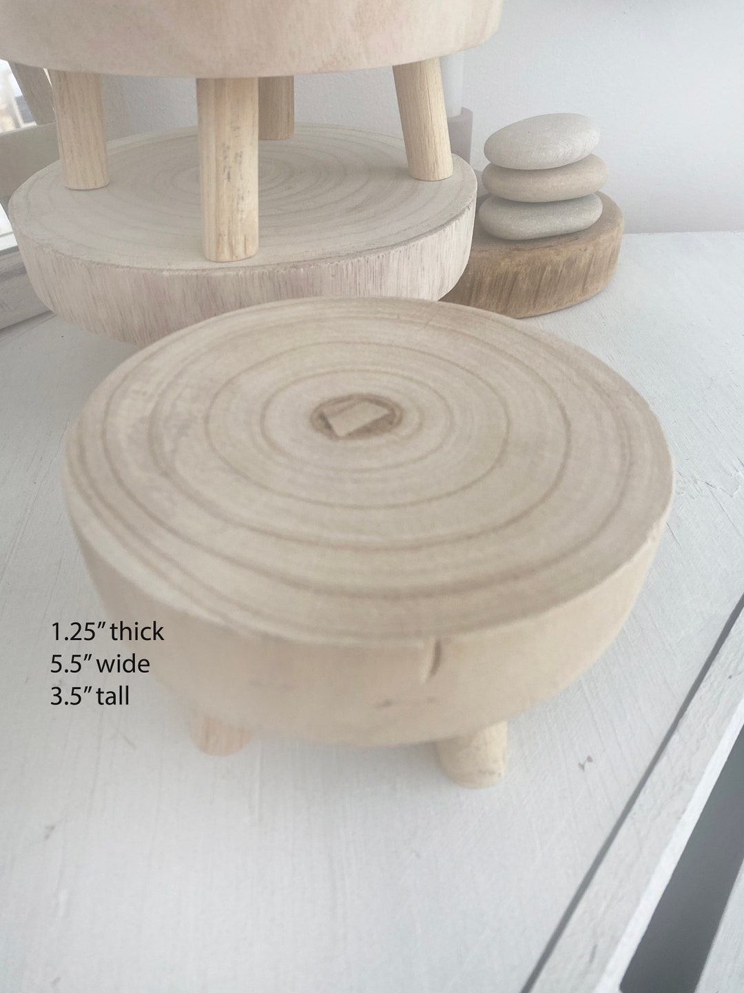 Rustic Wood Round Riser Display, Wooden Pedestal, Wood Tray Stand, Boho ...