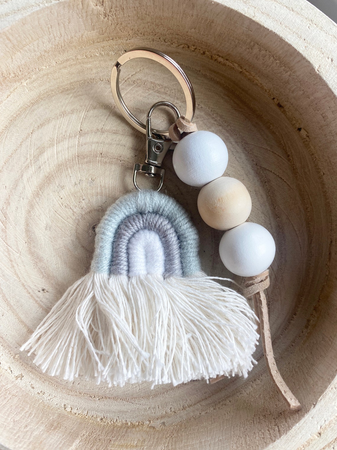 Beaded Keychain With Wrapped Boho Neutral Rainbow, Car Accessories, Key ...