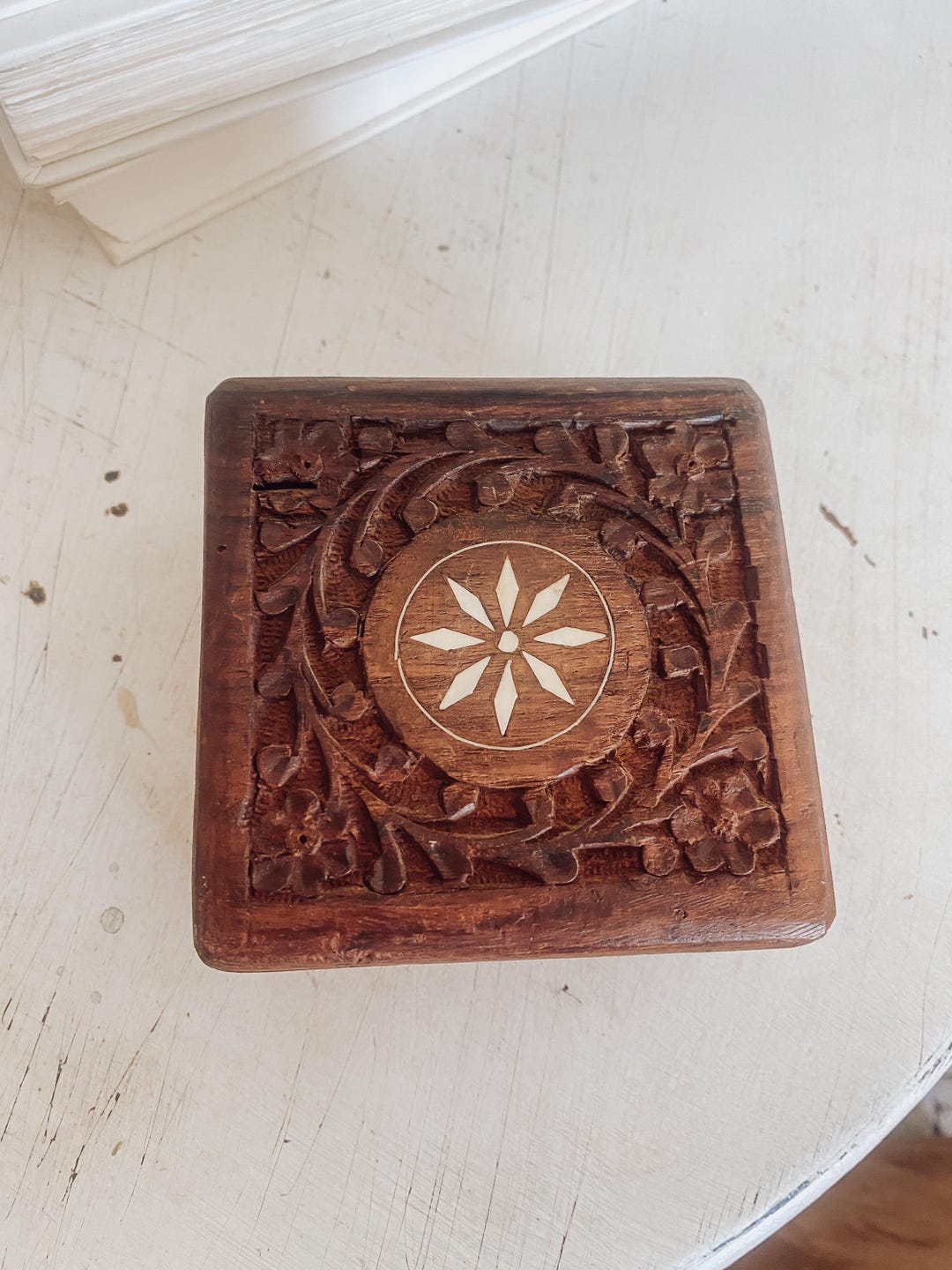 Vintage Carved Wood Box, Flower Design Wood, Intricate Mcm Carved ...