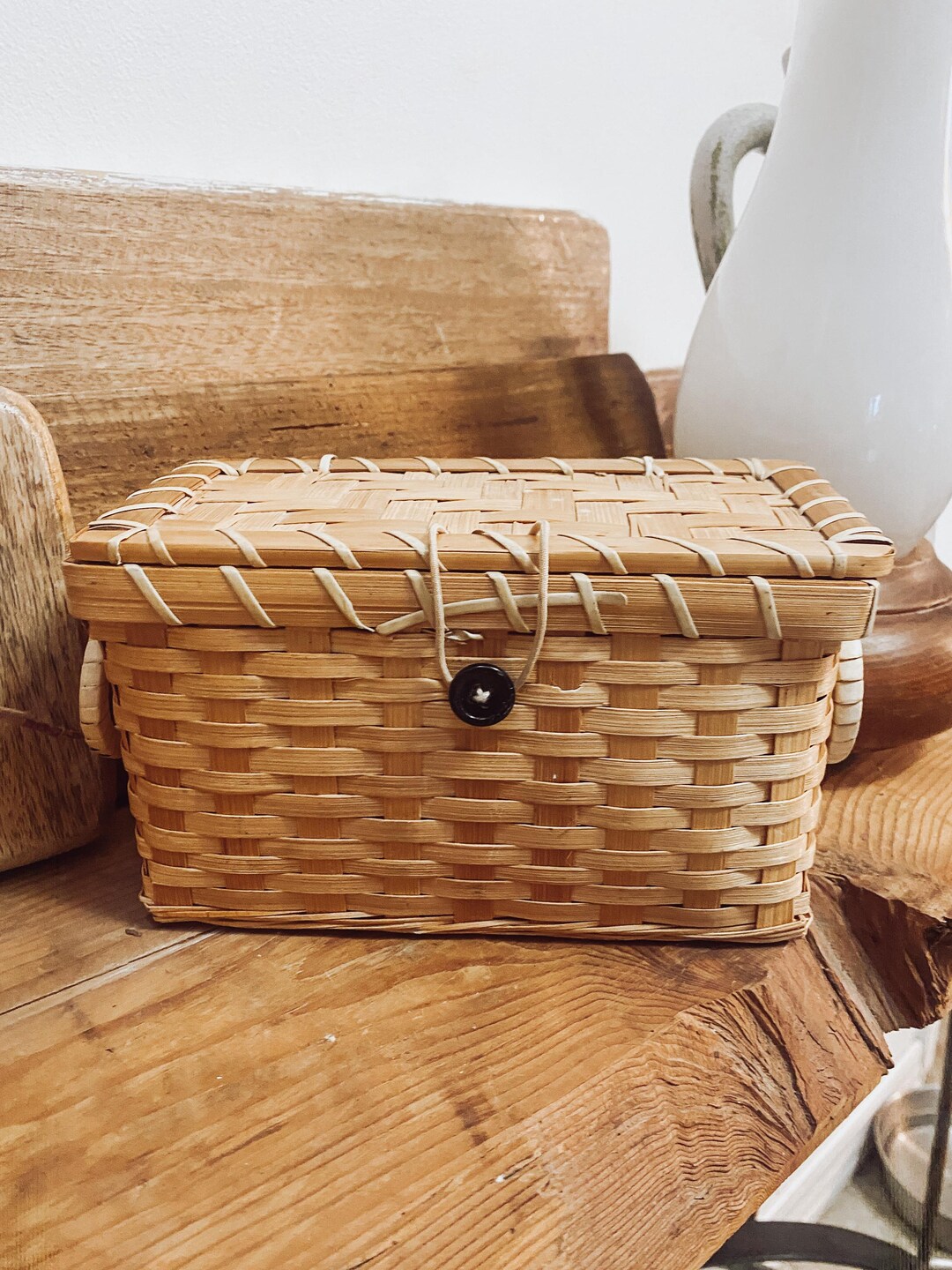 Vintage Woven Basket With Lid, Cottage Core Home Decor, Storage for ...