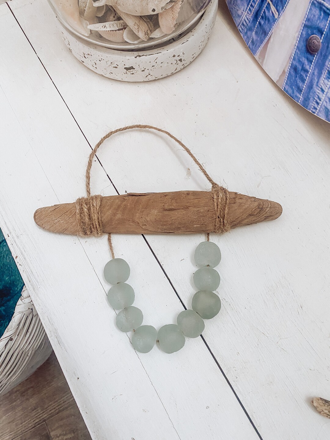 Sea Glass Decor, Driftwood Wall Hanging, Sea Glass Garland, Sea Glass ...