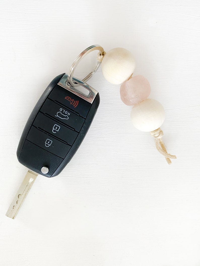 Sea Glass Keychain, Beaded Keychain, Wood Bead Keychains, Boho ...