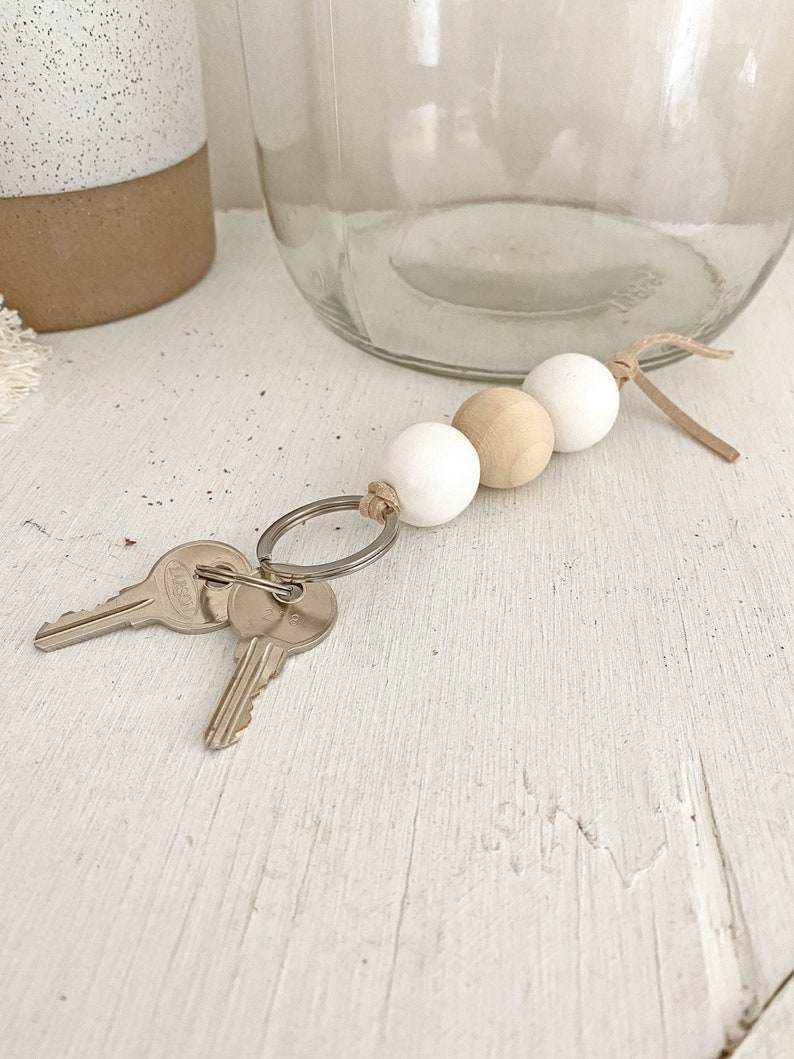 Boho Keychain Beach House Gift Wood Bead Keychains Beaded - Etsy