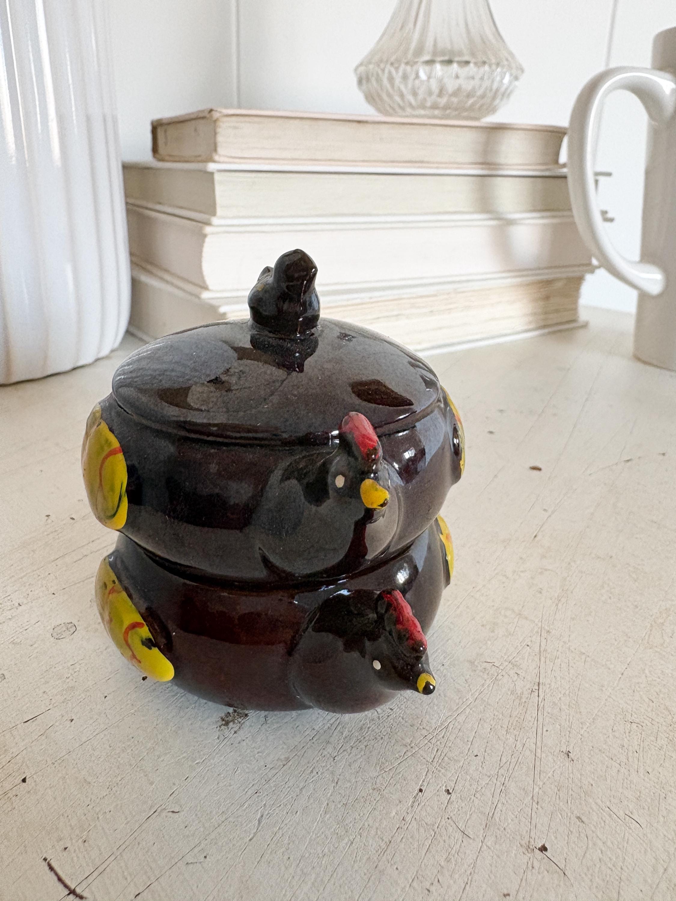 Vintage Ceramic Nesting Stacking Chicken Hen Redware Set, Salt Pepper ...