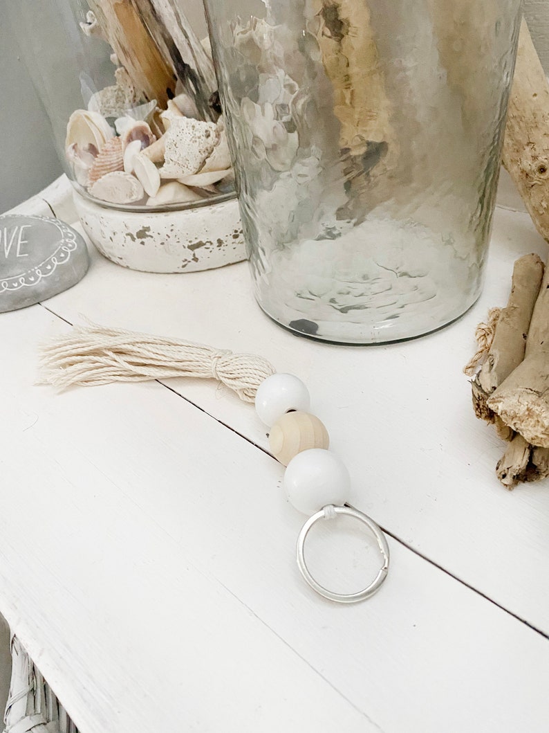 Boho Keychain Wood Bead Keychain Natural Keychains Boho Key - Etsy