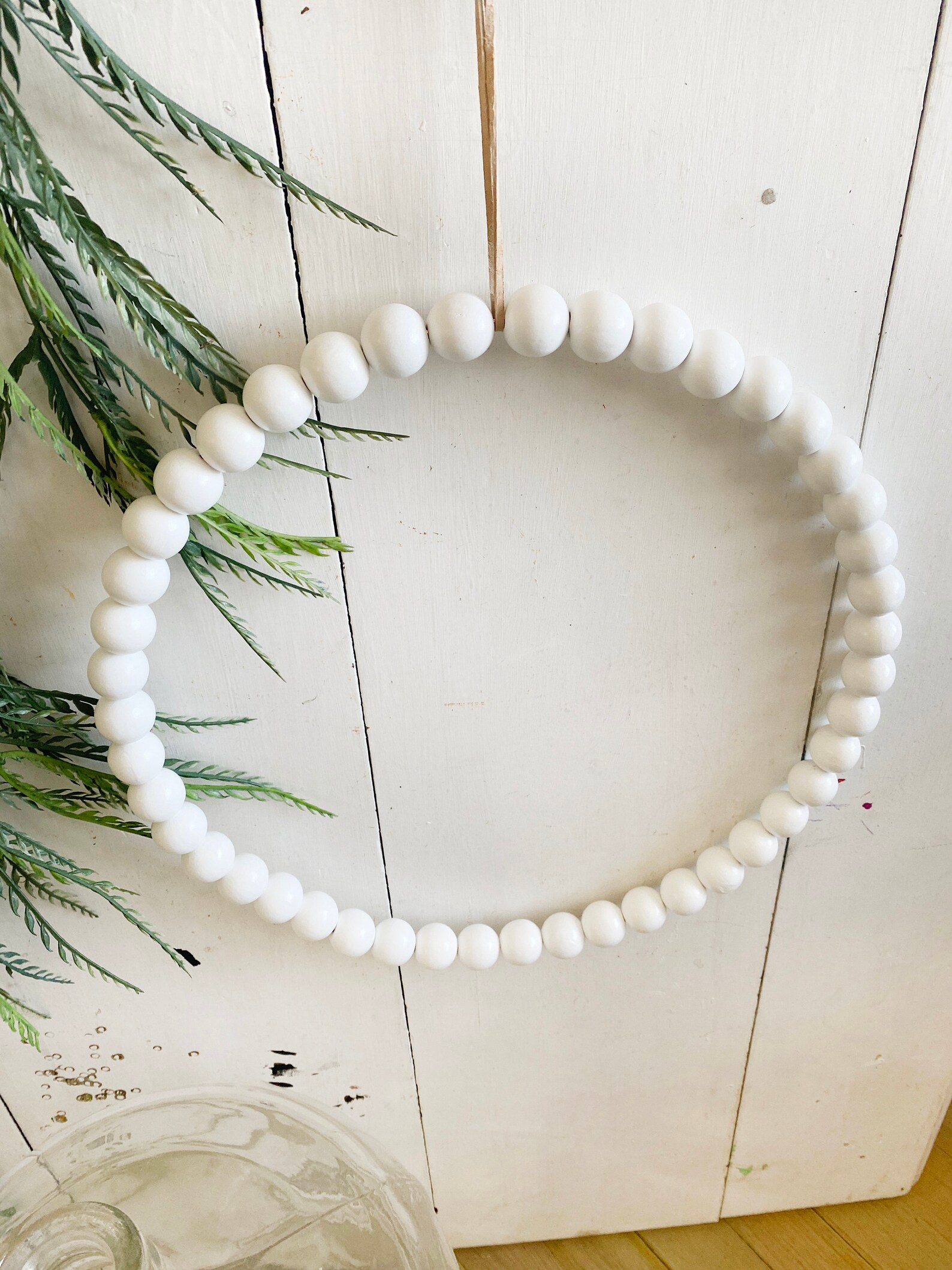 Large White Wreath, Hoop Wreath, Wood Bead Wreath, Everyday Wreath ...