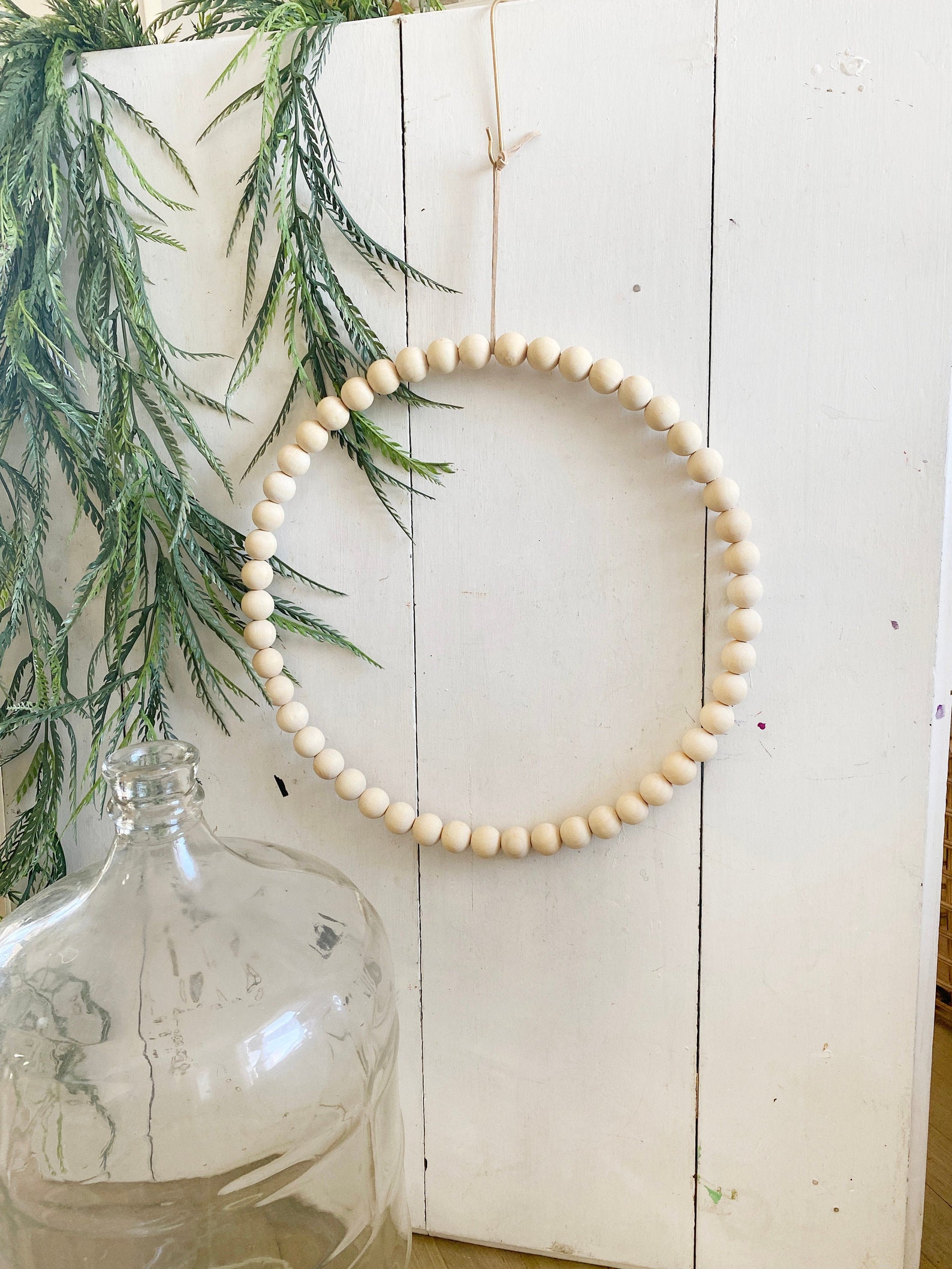 Large Wood Wreath, Natural Handmade Wreath, Wood Bead Wreath With ...