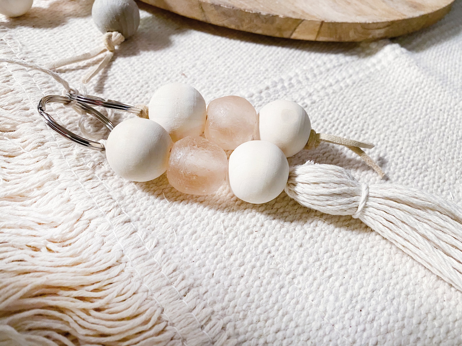 Sea Glass Keychain, Beaded Keychain, Wood Bead Keychains, Boho ...