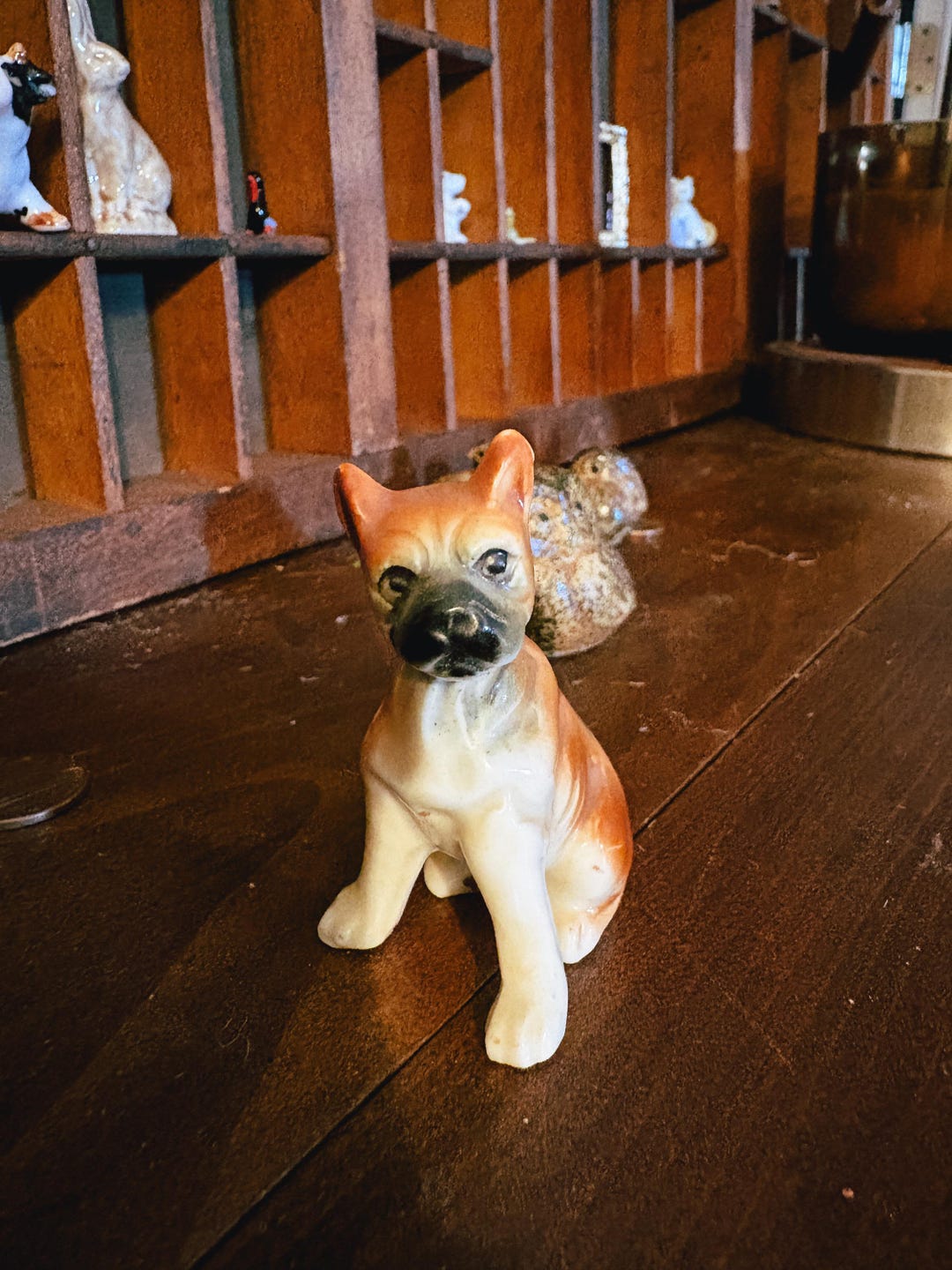 Vintage Ceramic Boxer Dog Figure, Brown Cream Puppy Dog, Antique ...