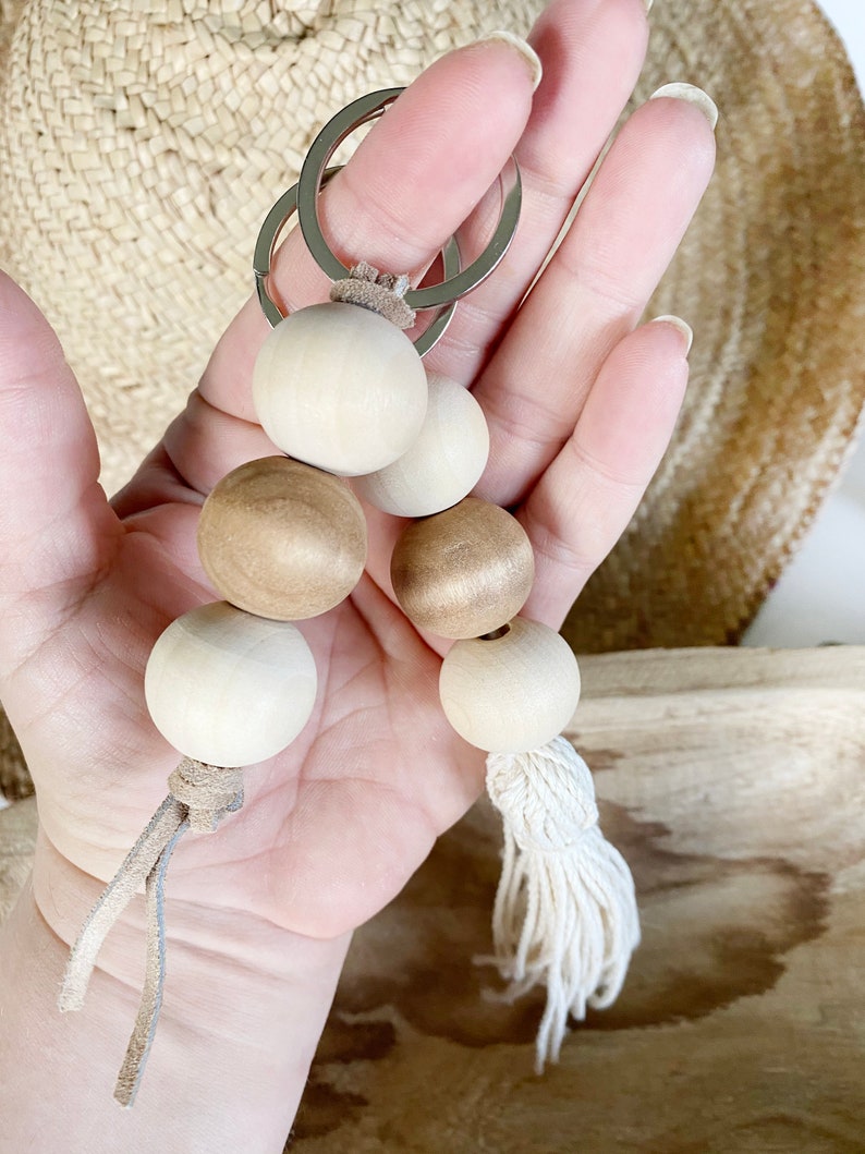 Boho Keychain Wood Bead Keychain Natural Keychains Boho Key - Etsy