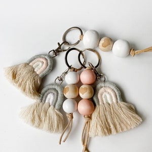 Rainbow Wood Bead Keychain Wood Bead Key Fob Boho Rainbow - Etsy