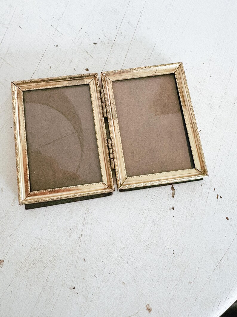 Vintage Hinged Double Folding Gold Picture Frame, Antique Gold Frame ...
