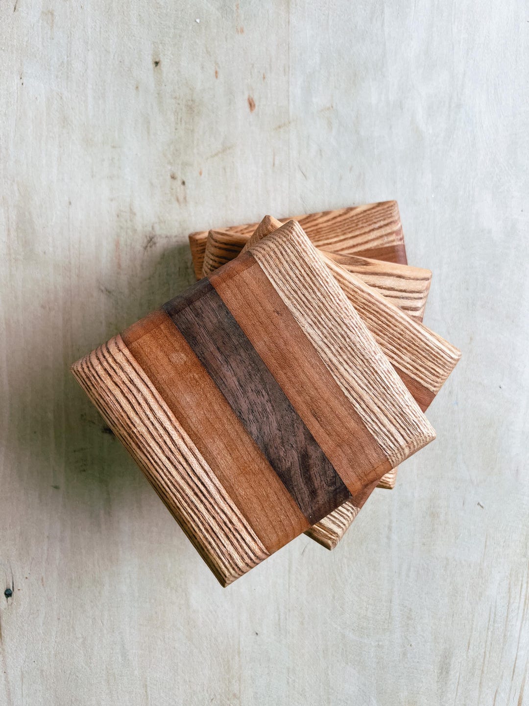 Vintage Drink Coasters Wood Set of 4 Mixed Woods, Mid Century Modern ...