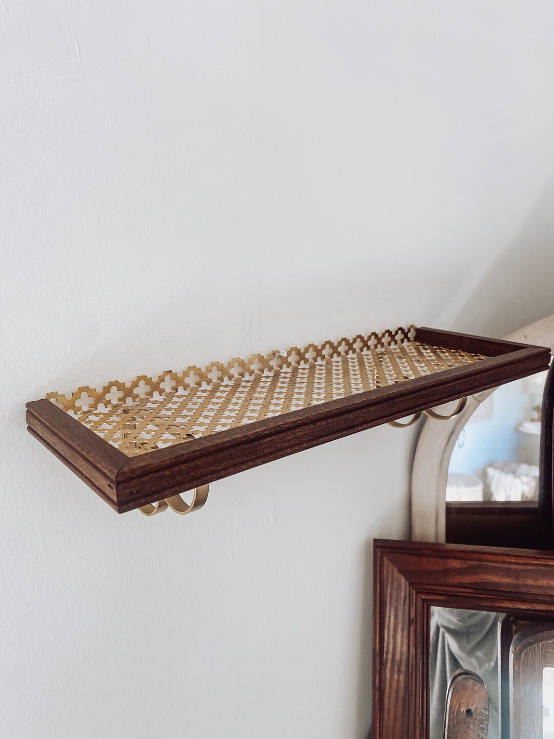 MCM Metal Mesh Wall Shelf, Vintage Shelf, Retro White Gold Metal Shelf ...