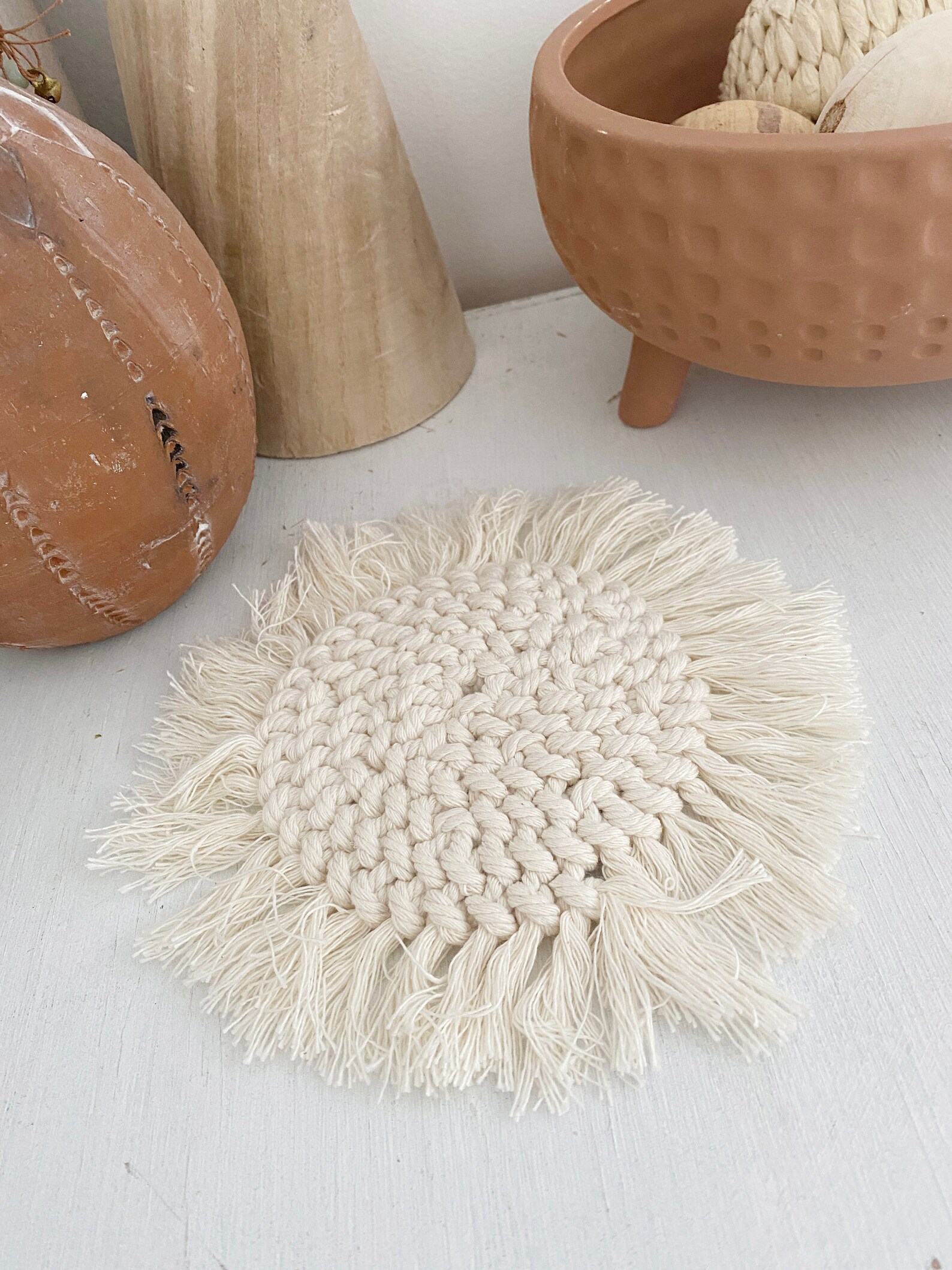 Large Boho Coaster Round Macrame Coaster Candle Mat Macrame | Etsy