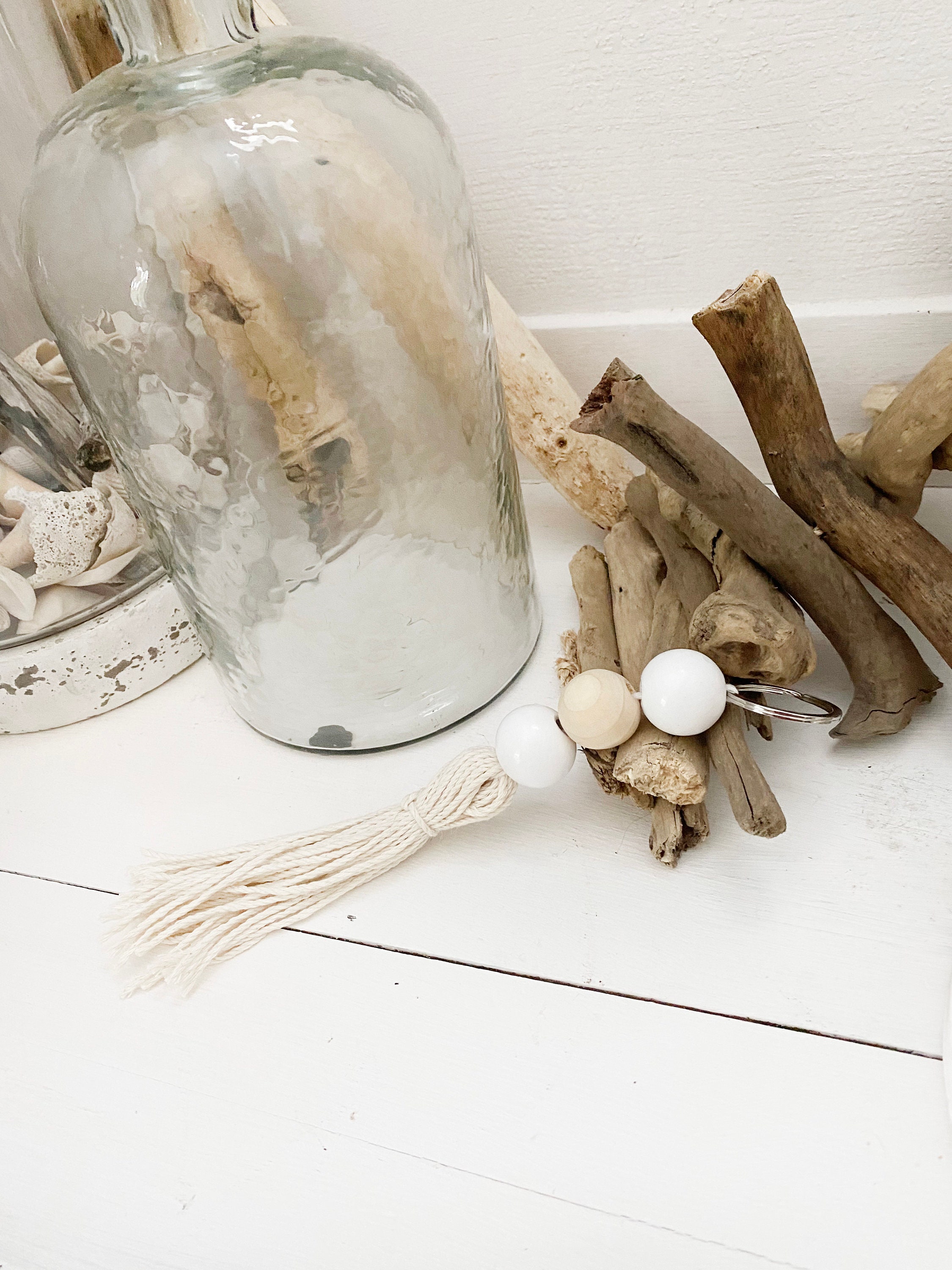 Boho Keychain Wood Bead Keychain Natural Keychains Boho Key | Etsy