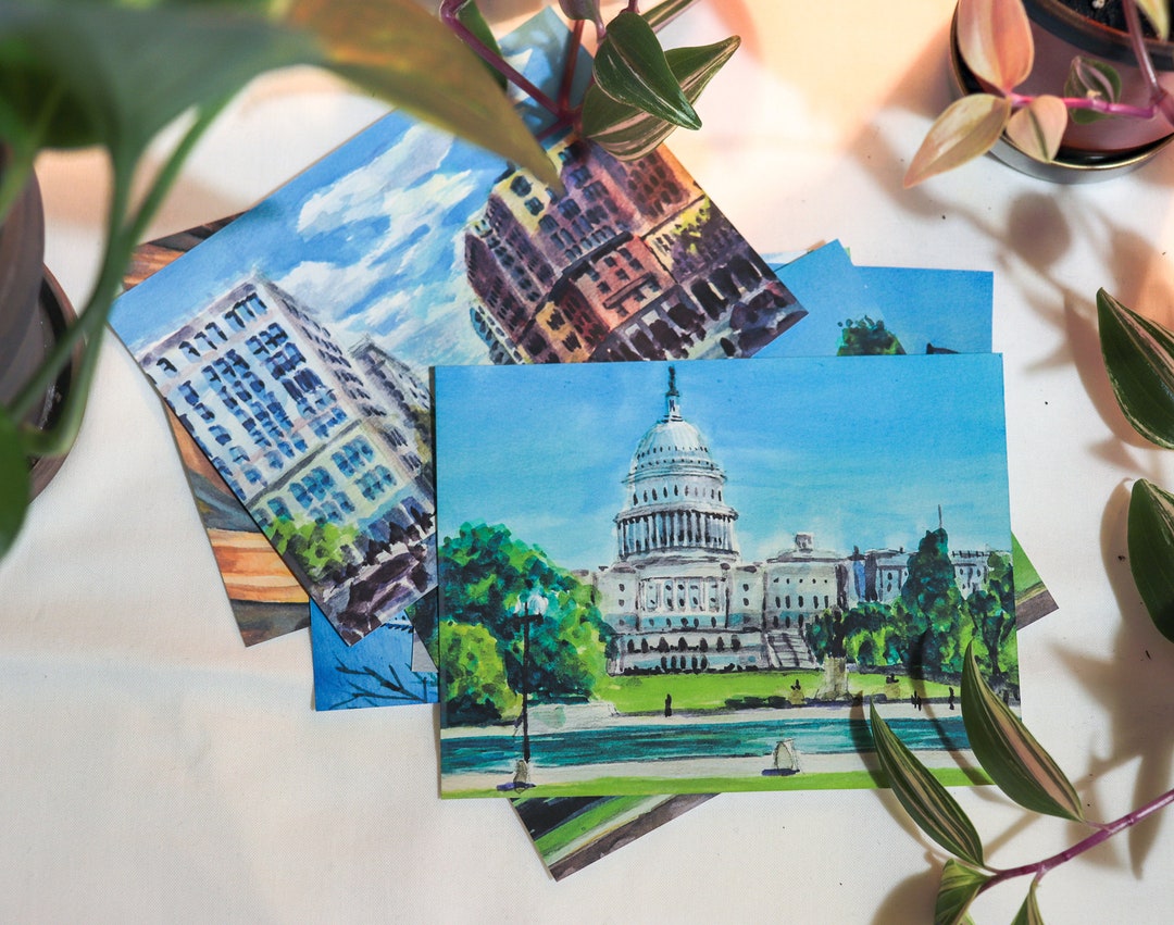 Washington DC Postcard Set / Watercolor Painting Print Travel Landmarks ...
