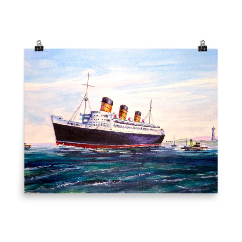 Queen Mary Ship Poster Print and Original Watercolor Painting Maritime ...