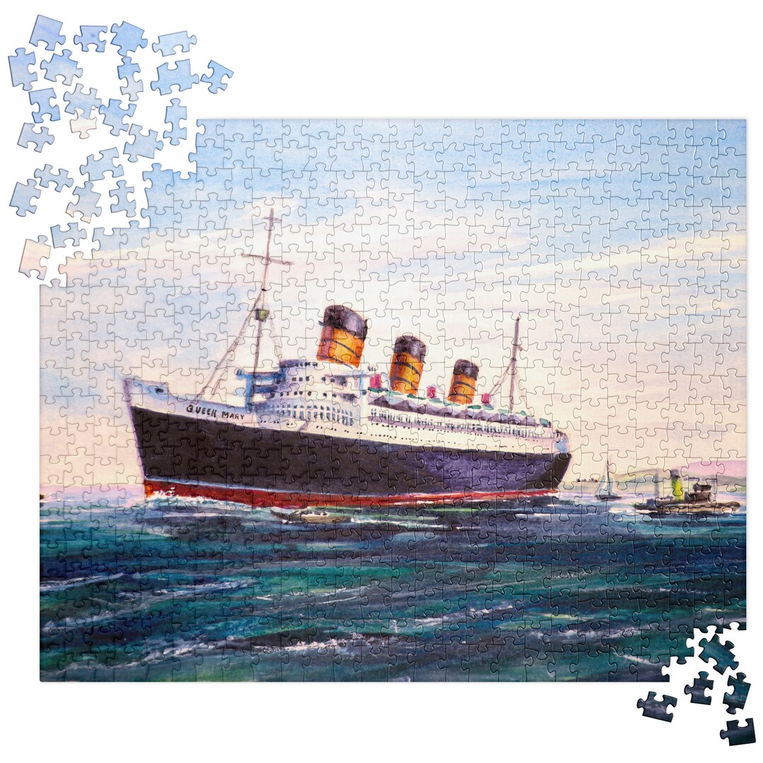 Queen Mary Ship Puzzle | Watercolor Painting Maritime Cunard Ocean ...