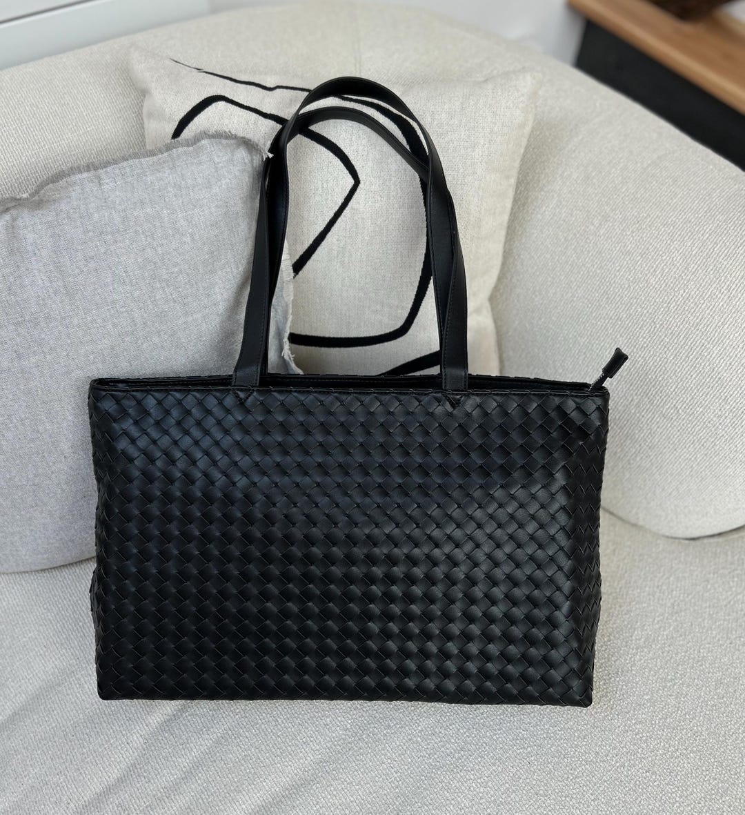 Woven Work Tote With Compartment Laptop Bag Interwoven Everyday Office ...