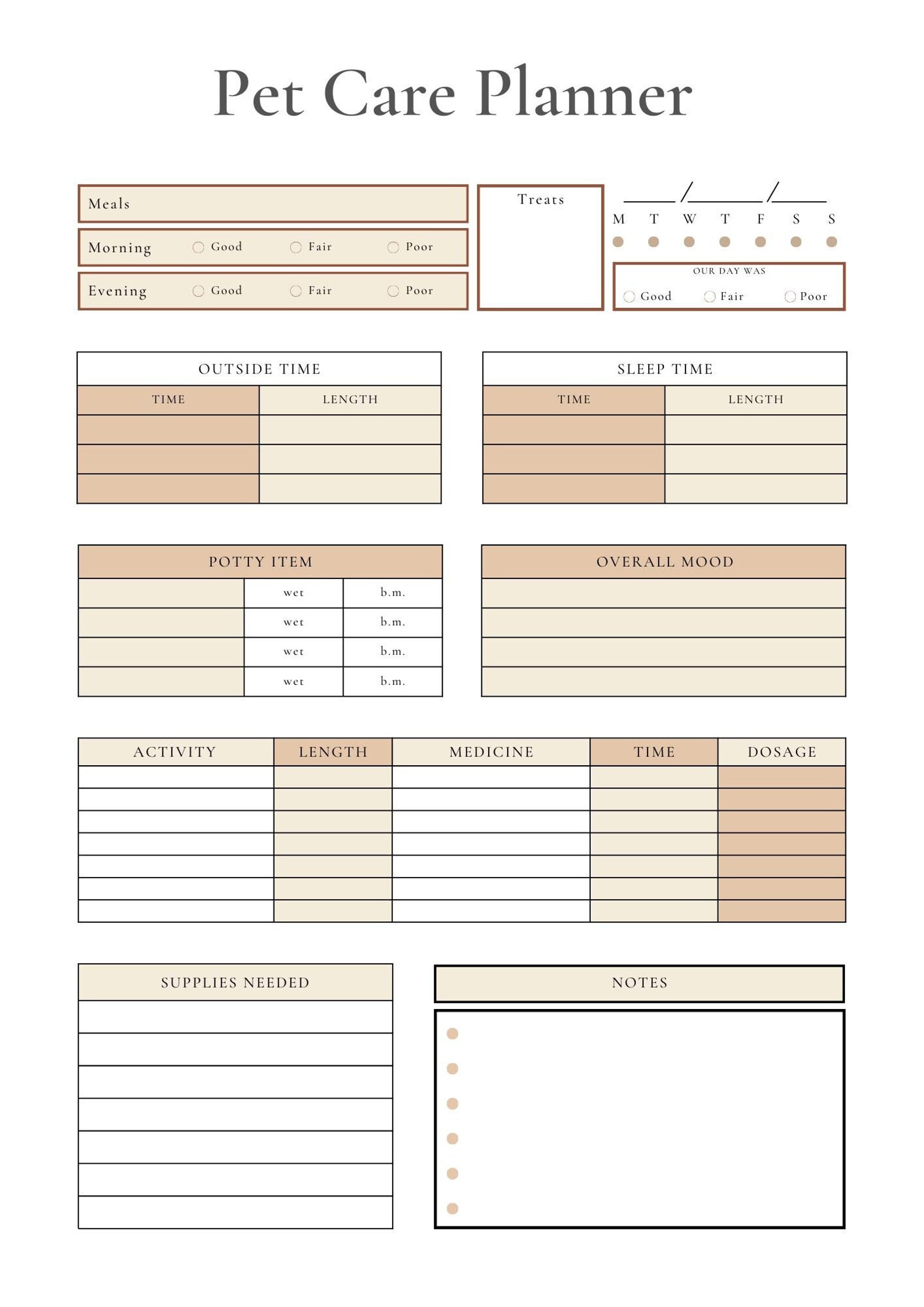 Pet Care Planner Notebook, Pet Wellness Tracker, Veterinarian Visits ...