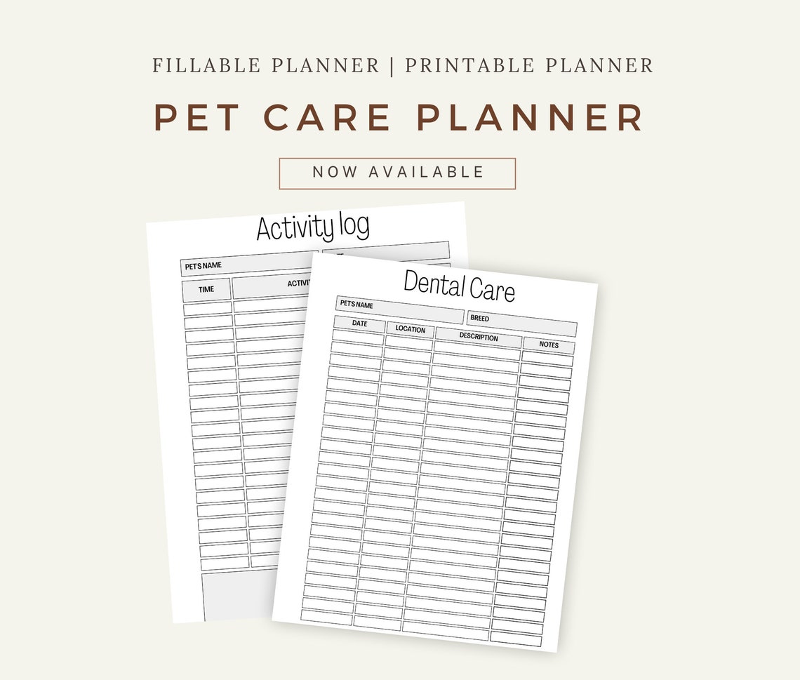 Printable Pet Planner, Fillable Pet Planner, Pet Care Planner, Pet ...