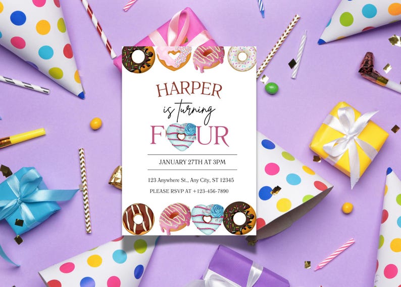 Editable Donut Party Invitation Template -fun & Customizable Birthday ...