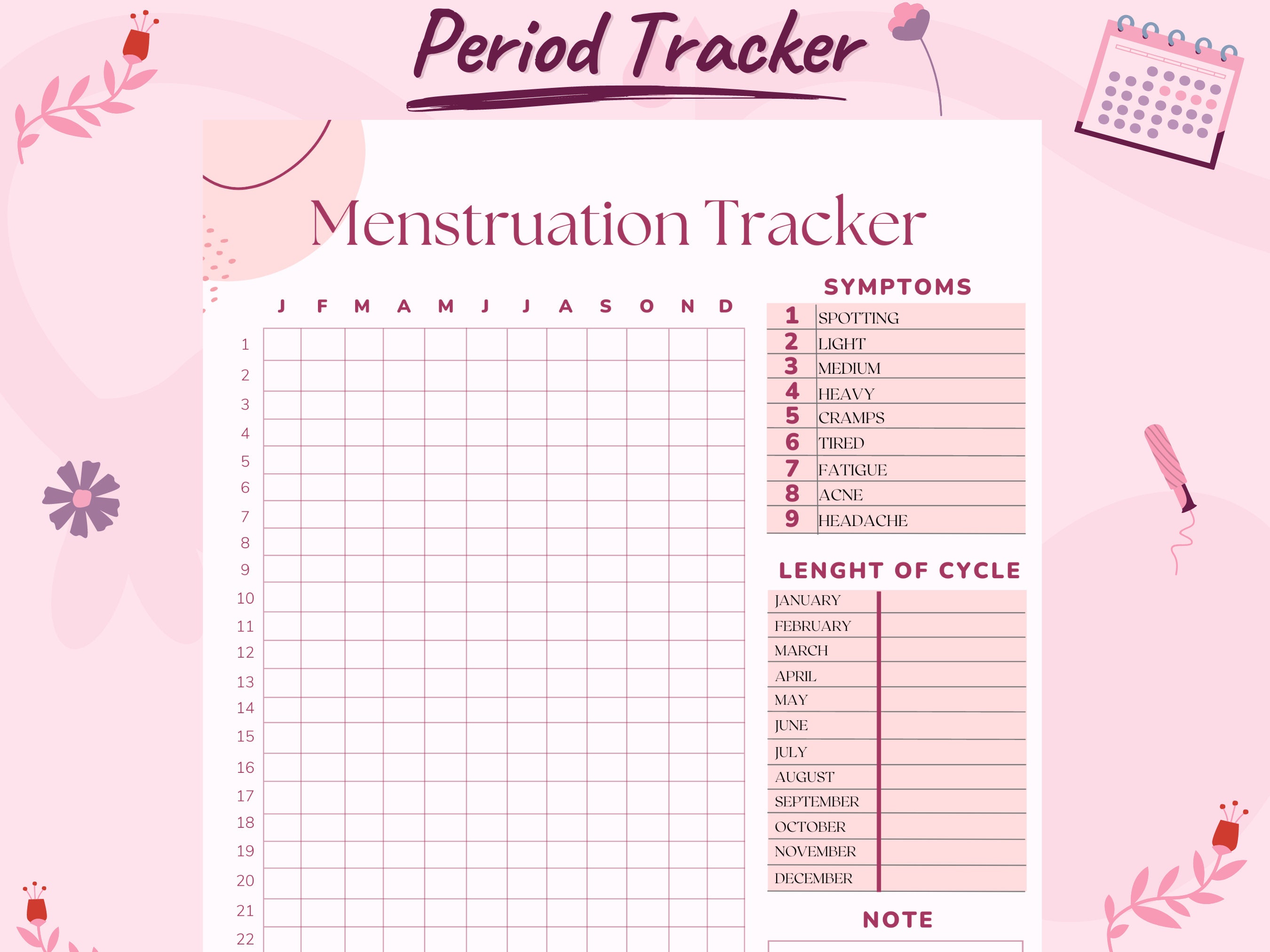 Period Tracker Printable Period Care Package Period Journal First ...