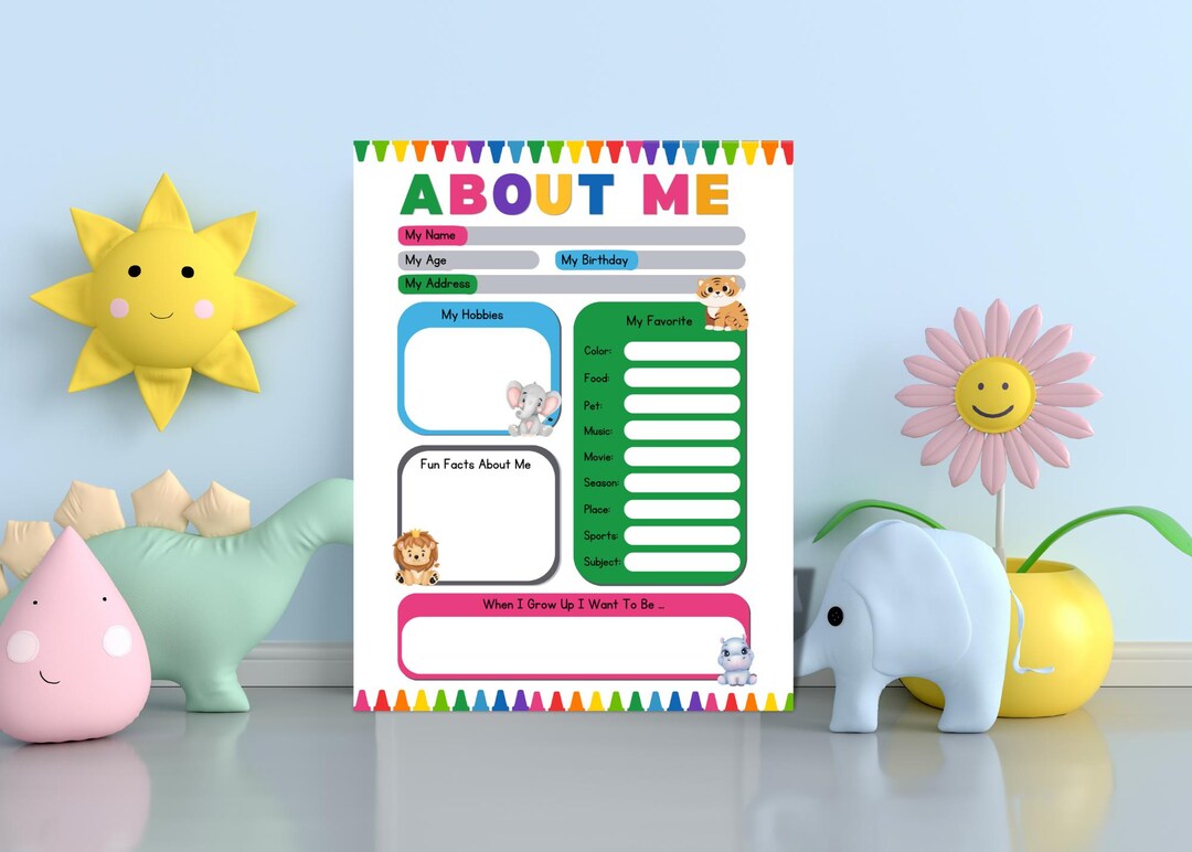 Simple Cute Facts About Me Worksheet | Single Page Kids Printable ...