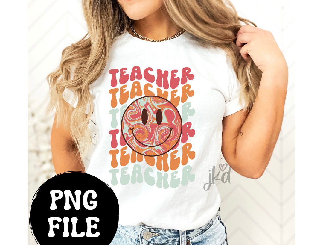 Teacher Boho Happy Face Png File, Groovy Shirt, Teacher Sublimation ...