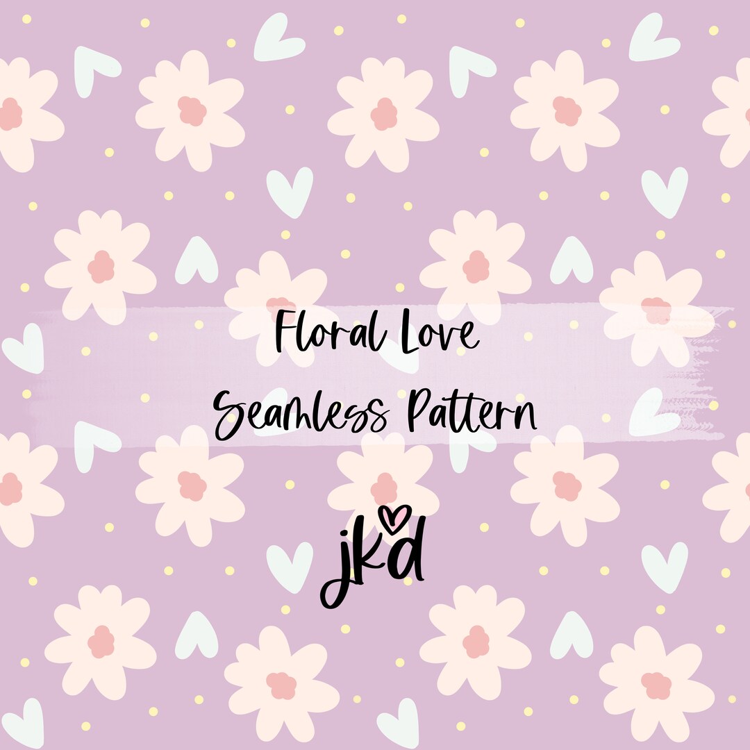 Floral Love Seamless Pattern, Purple Pattern, Heart Pattern, Jpg File ...