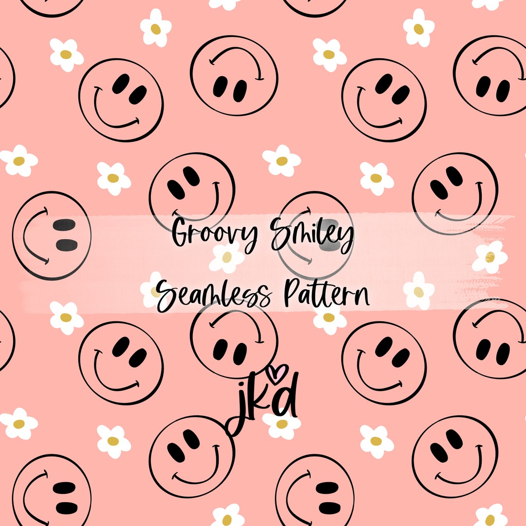 Groovy Happy Face Seamless Pattern, Groovy Background, Retro Pattern ...