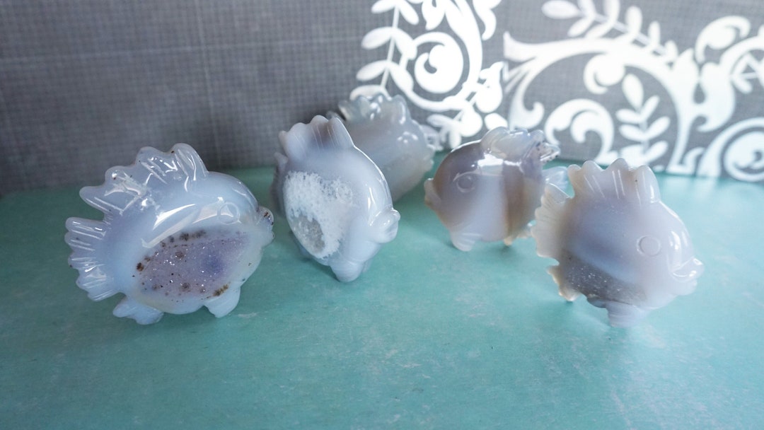 Geode Agate Carved Gemstone Crystal Fish Standing - Etsy