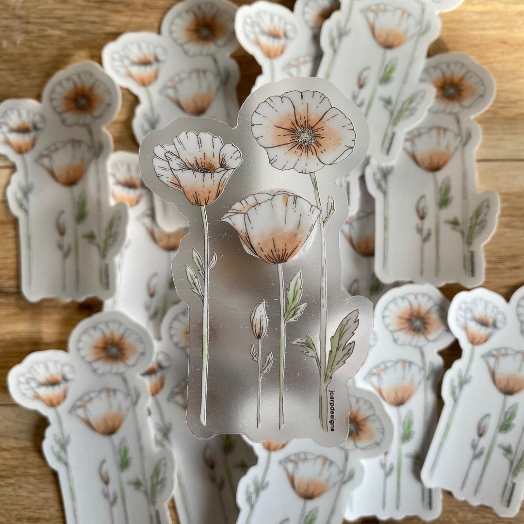 Clear Poppy Sticker: Botanical Vinyl Decal - Etsy