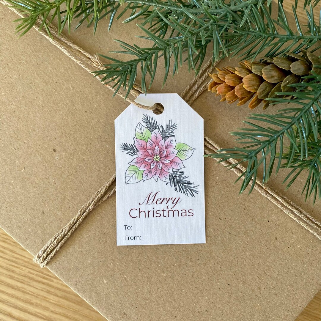 Set of 12 Poinsettia Gift Tags, Watercolor Christmas Tags, Hand-painted ...