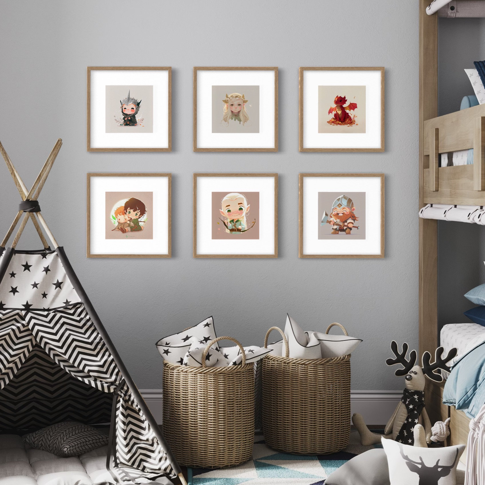6pk Lord of the Rings & Hobbit Nursery Art, Neutral Nursery Art , Kids ...