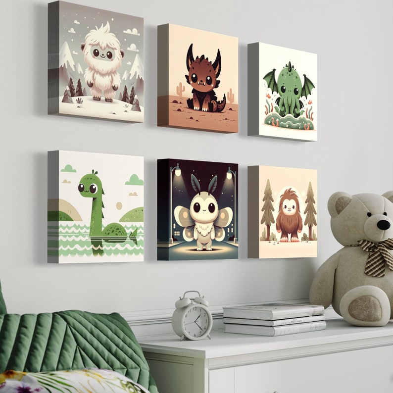 6pk Cryptid Nursery Art, Cryptozoology Wall Art, Baby, Big Foot, Yeti ...