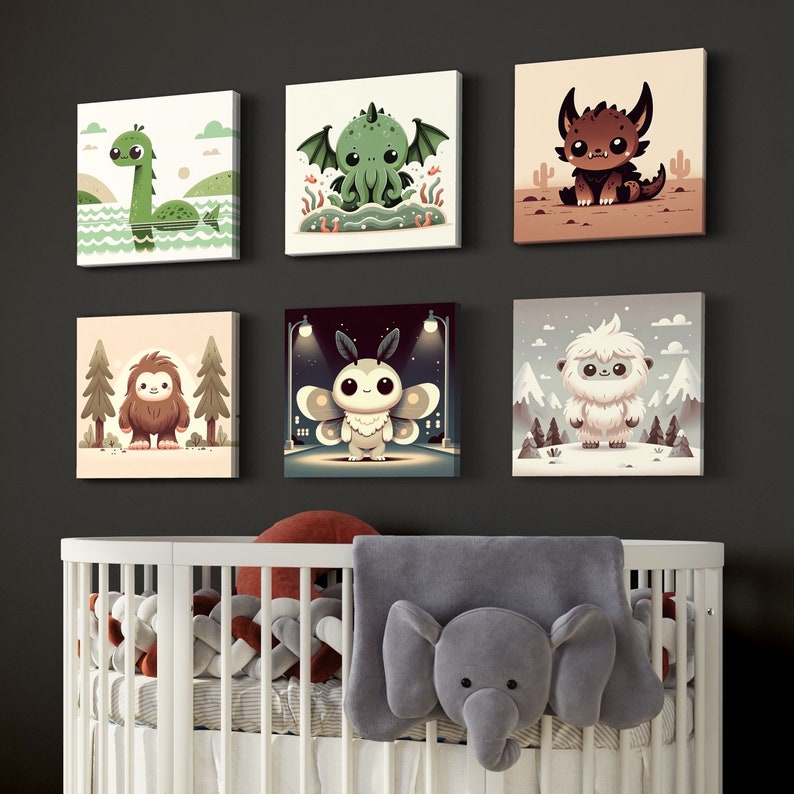 6pk Cryptid Nursery Art, Cryptozoology Wall Art, Baby, Big Foot, Yeti ...