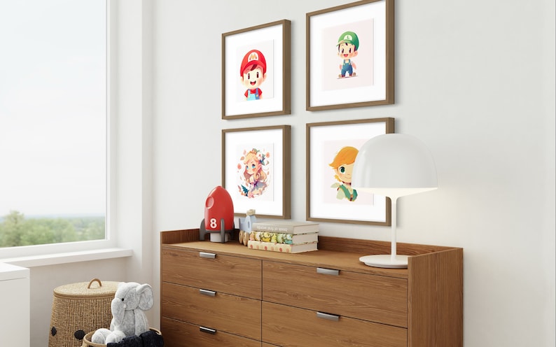 4pk Baby Mario and Zelda Nursery Art, Zelda Nursery Print, Mario ...