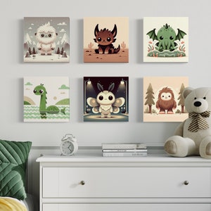 6pk Cryptid Nursery Art, Cryptozoology Wall Art, Baby, Big Foot, Yeti ...