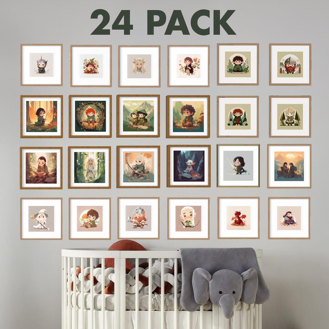 24pk Lord of the Rings & Hobbit Nursery Art, Neutral Nursery Art , Kids ...